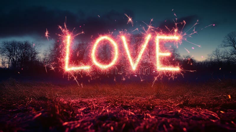 A Glowing Representation of Love Under the Night Sky Stock Image ...