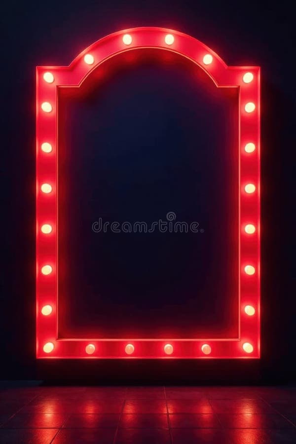 Glowing Retro Marquee Light Frame, Dark Background, Blank, Glowing ...