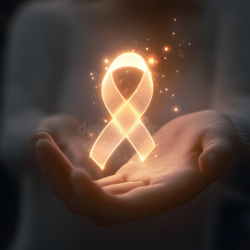 A 3D Model of a Delicate Hand Holding a Glowing Cancer Awareness Ribbon ...