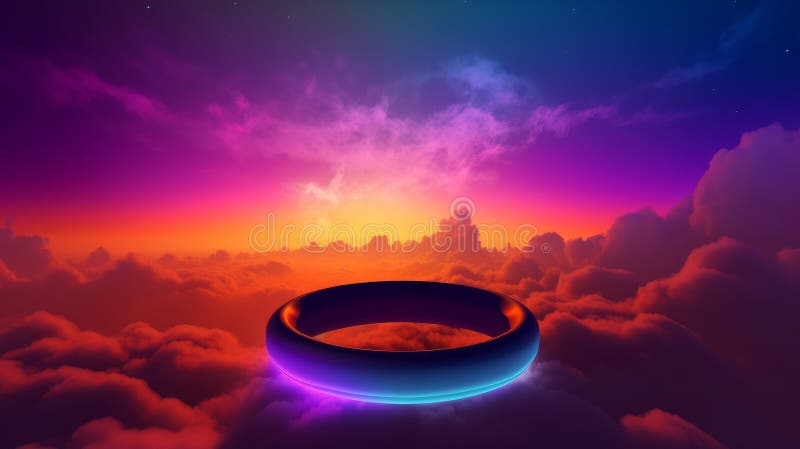 Glowing Ring Colorful Over Colorful Clouds Generative AI Stock ...