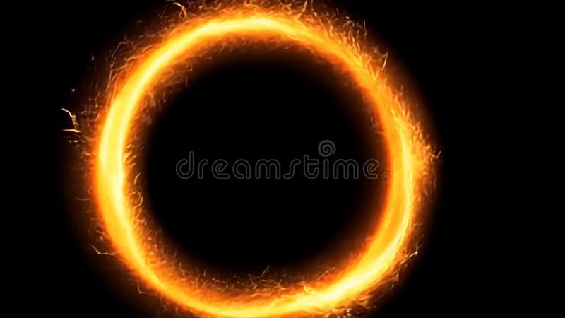 Glowing Ring of Fire with Electric Sparks on a Dark Background Creates ...