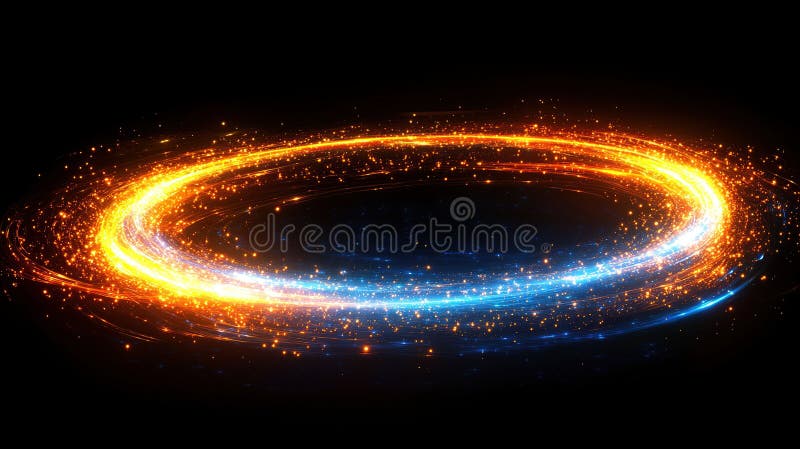 Glowing Ring of Fire and Ice Particles on Black Background Stock ...
