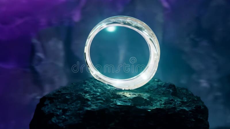 Glowing Ring Illuminates Dark Rocky Surface in Mystical Atmospheric ...