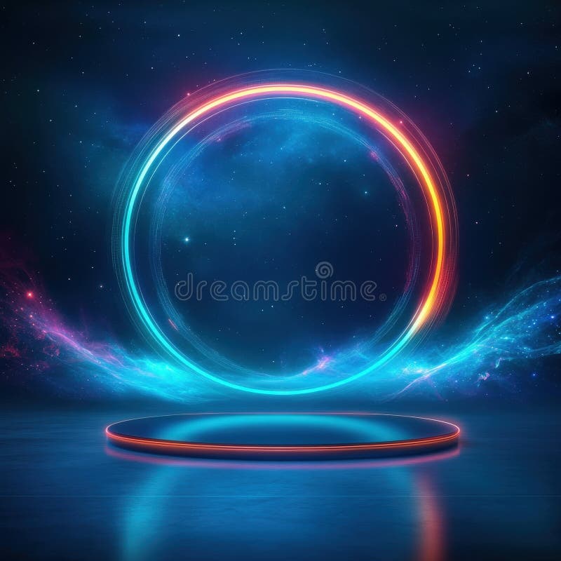 Glowing Ring and Platform in Cosmic Space Stock Illustration ...