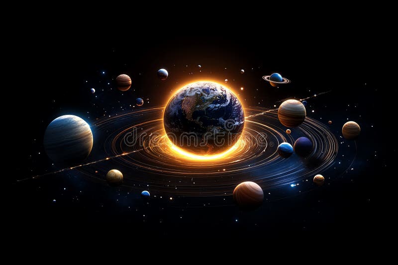 A Glowing Ring Surrounds Earth in a Solar System Filled with Planets ...