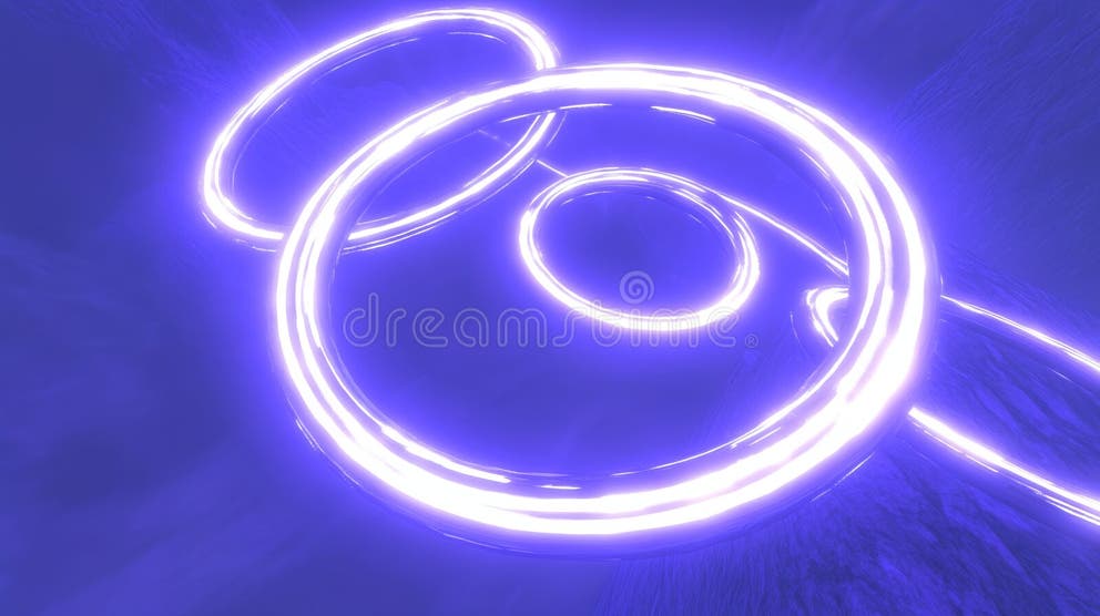 Glowing Rings on Blue Surface with Abstract Light Trails and Soft ...