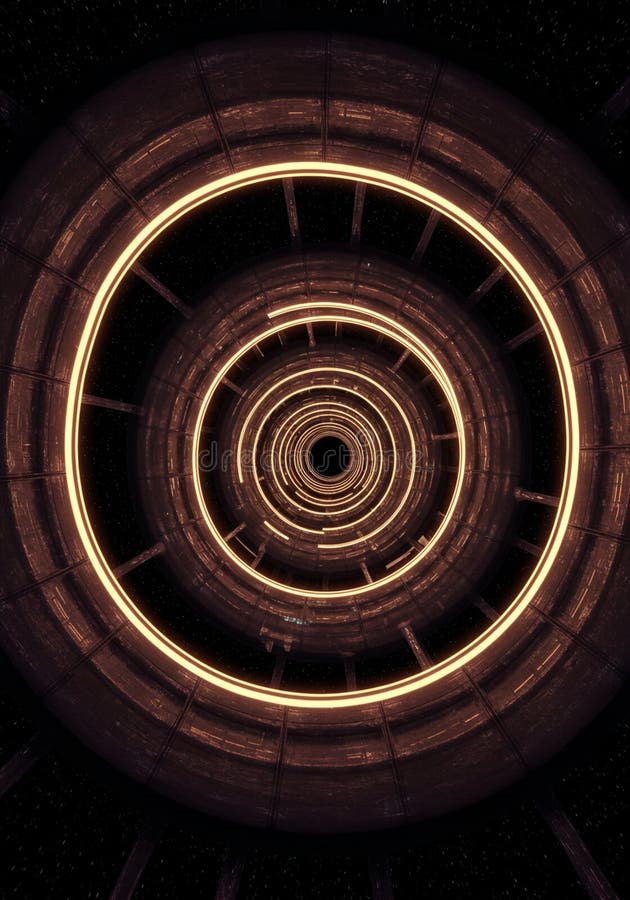 Glowing Rings in a Dark Brown Cosmic Tunnel Stock Illustration ...