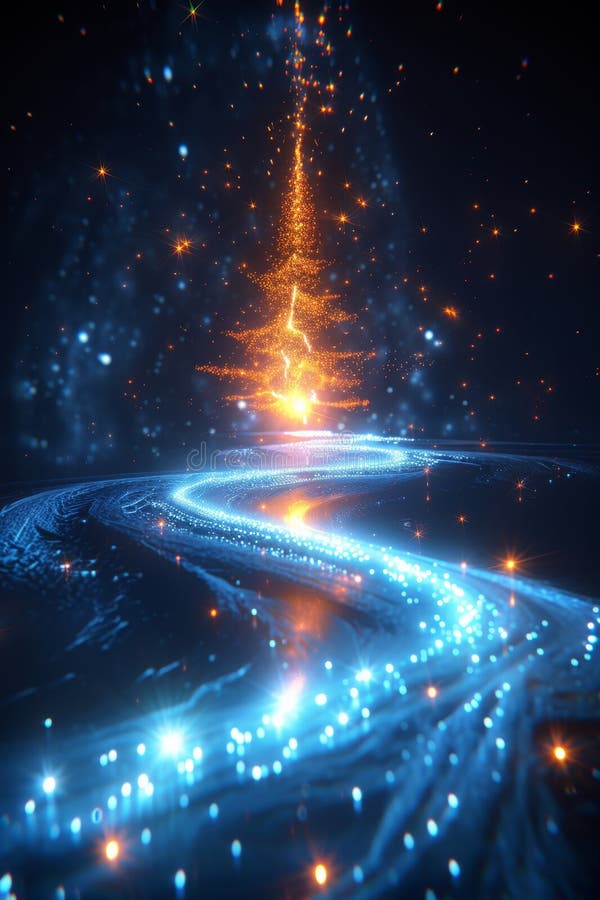 Glowing River of Light with Particles Flowing through a Magical ...