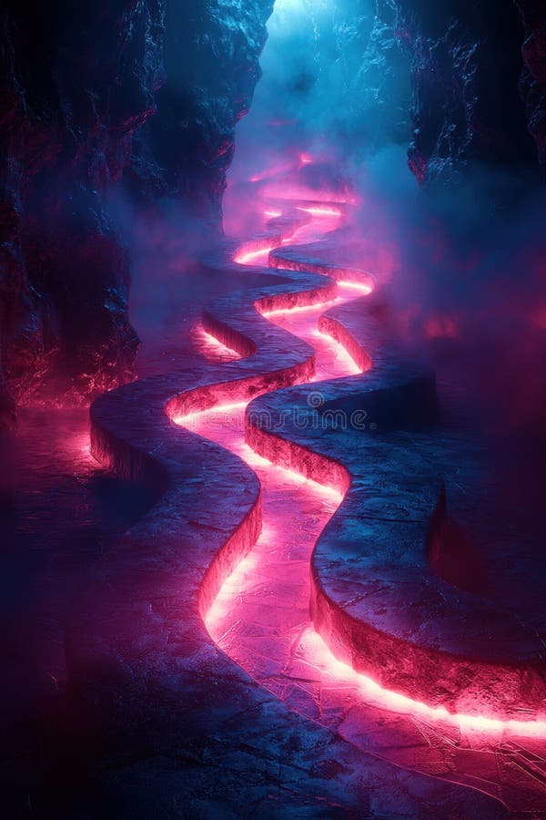 Glowing River of Light Winds through Mystical Cave, Creating Enchanting ...