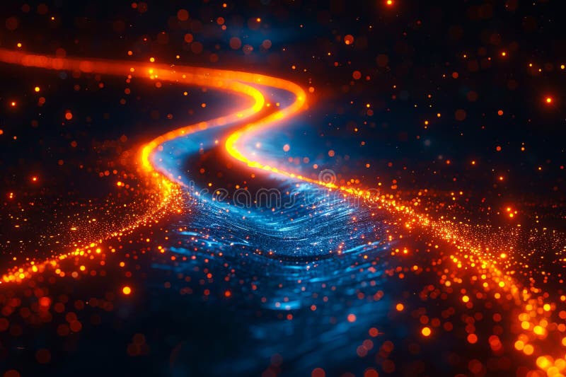 A Glowing Road in the Dark with Lights Stock Image - Image of ...