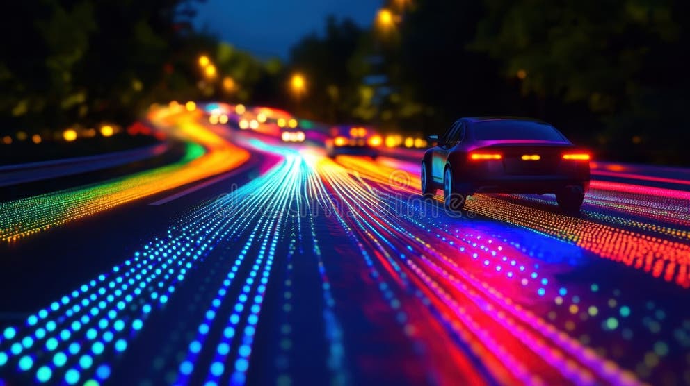Glowing Roadways that Dynamically Shift Colors and Patterns Guiding ...