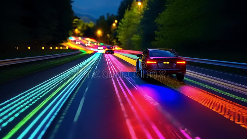 Glowing Roadways that Dynamically Shift Colors and Patterns Guiding ...