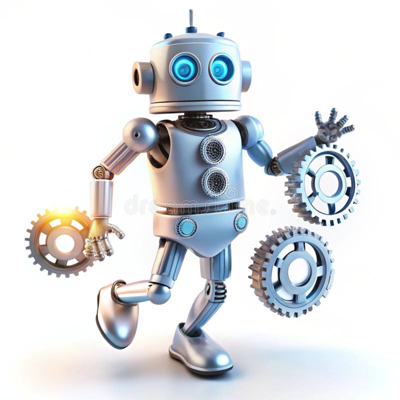 Levitating Glowing Robot with Rotating Gears Stock Illustration ...