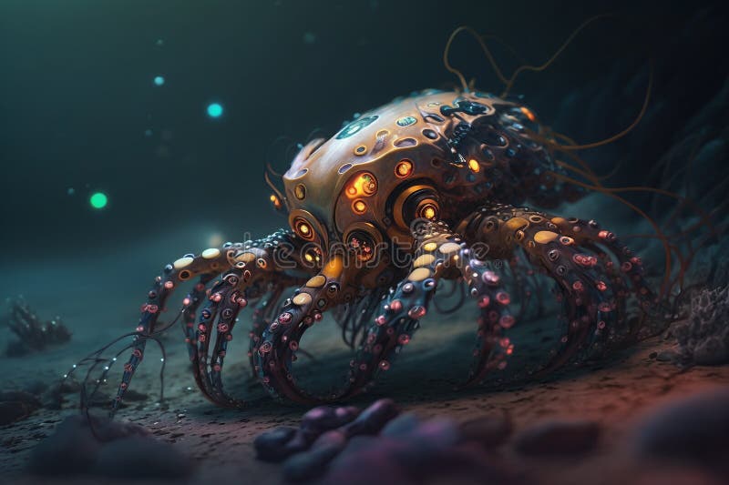 Glowing Robotic Octopus in Sea World Underwater Generative AI Stock ...