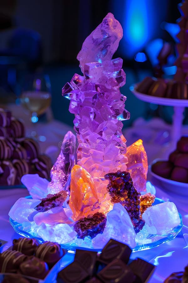 Glowing Rock Candy Centerpiece Surrounded by Gourmet Chocolates in ...
