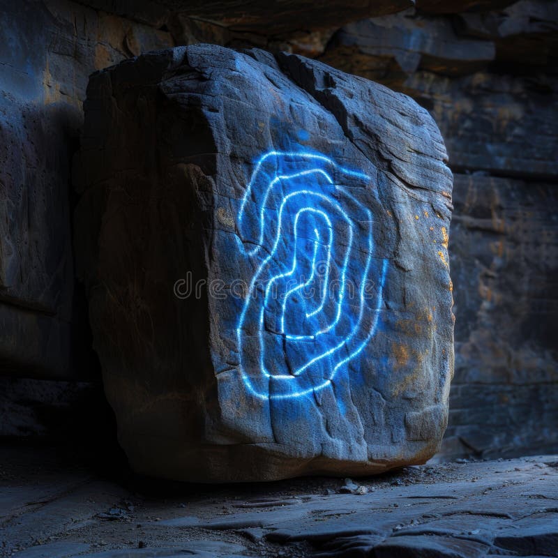 Glowing Rock Carving in Dark Cave Stock Illustration - Illustration of ...