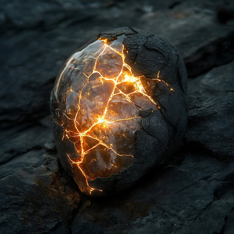 Glowing Rock on Dark Surface Stock Illustration - Illustration of ...