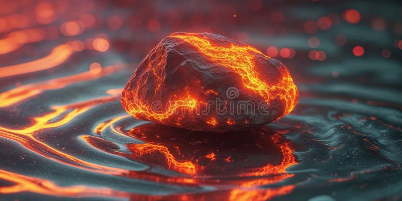 Glowing Rock with Fire Reflection on Dark Surface. Stock Photo - Image ...