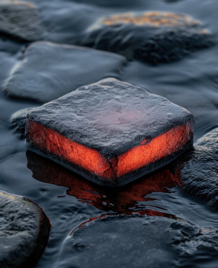 Glowing Rock in Flowing Water Stock Illustration - Illustration of ...