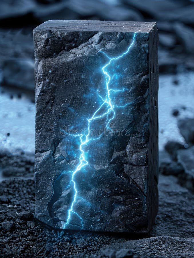 Glowing Rock with Lightning Bolt Stock Illustration - Illustration of ...