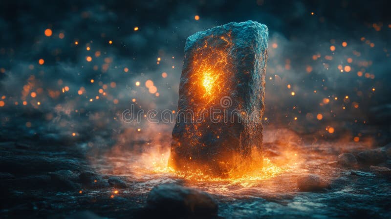 Glowing Rock Surrounded by Sparkling Particles in a Tranquil Forest ...