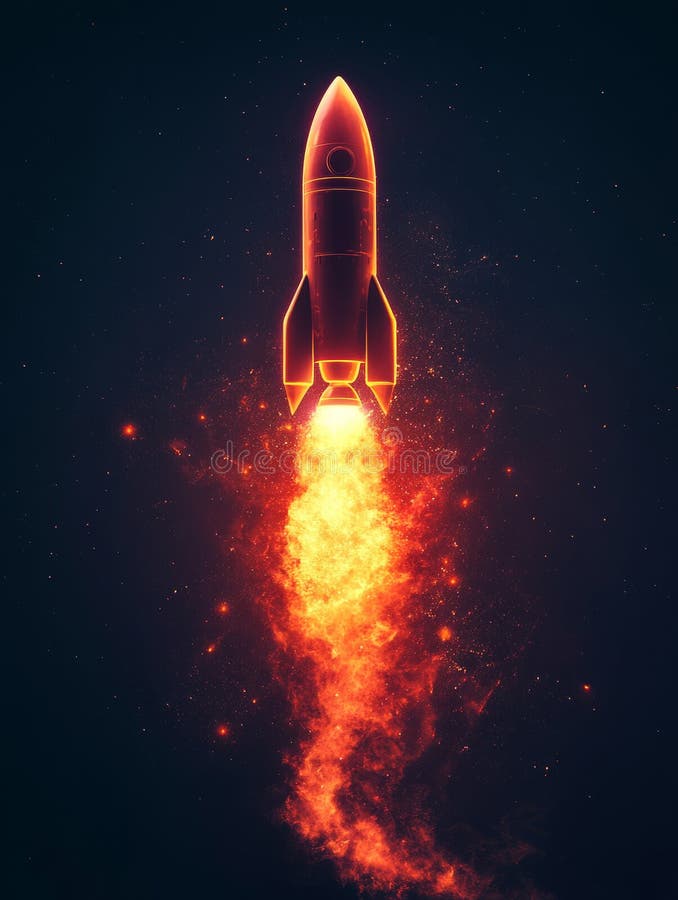 Glowing Rocket Launching Fiery Trail Night Sky Stock Photos - Free ...