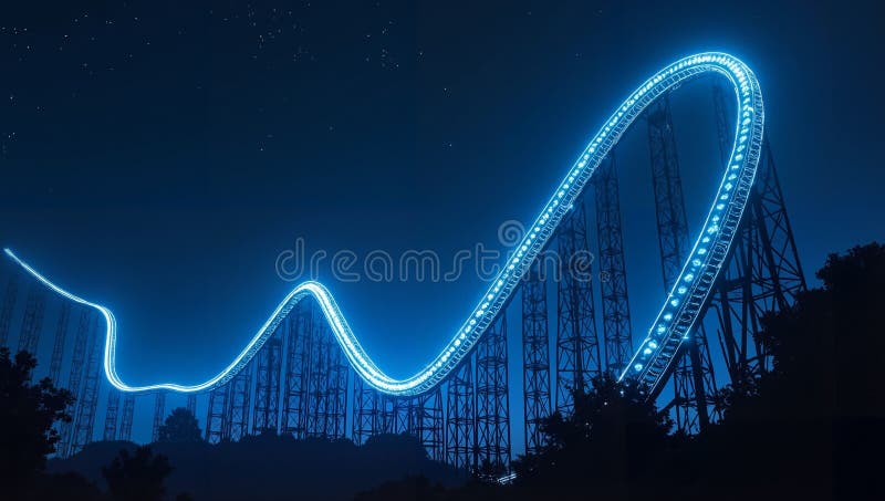 A Glowing Roller Coaster Track in a Night Sky Stock Illustration ...