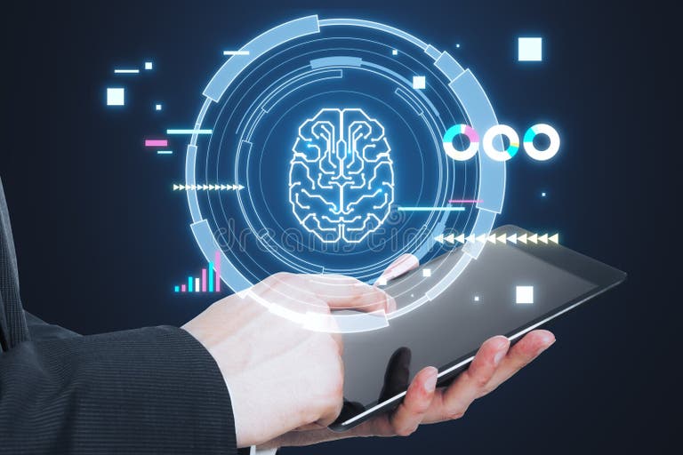 Glowing Round Brain Hologram on Background. Artificial Intelligence ...