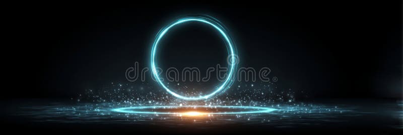 Glowing Round Neon Blue Circle Frame with Sparkle Particles Overlay on ...