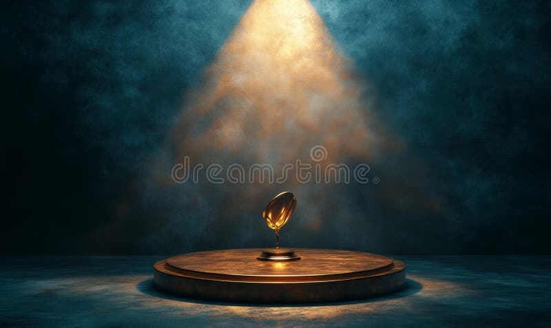 A Glowing Round Stage Set Against a Dark Backdrop with Golden Lighting ...
