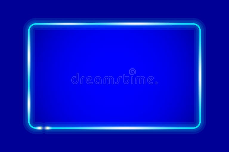 Glowing Rounded Rectangular Neon Frame, Blue Background. Realistic ...