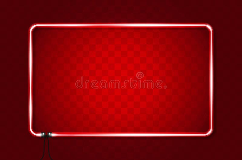Glowing Rounded Rectangular Neon Frame, Red Background. Realistic Vector Illustration Stock ...