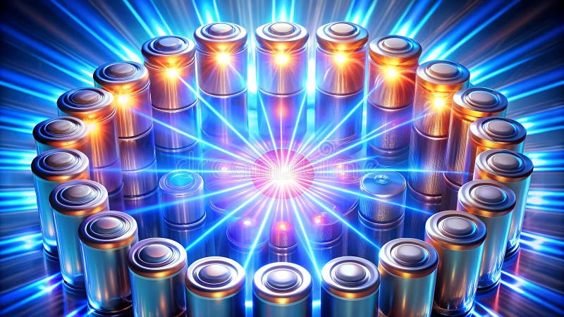 Glowing Rows of Resilient Power Cells Ready To Energize AI Generated ...