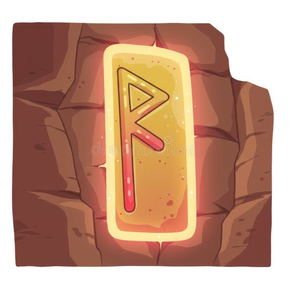 Glowing Rune Stone Embedded in Rock Wall Ancient Symbol Power Source ...