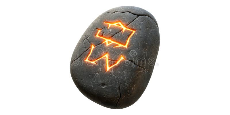 Glowing Rune Stone with Engraved Fire Symbol Isolated on Transparent ...
