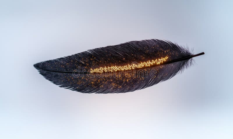 Glowing Runes on a Black Feather Stock Illustration - Illustration of ...