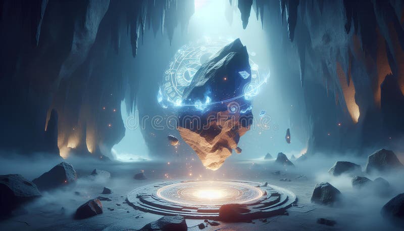 Glowing Runes on Floating Stone Formation Stock Illustration ...