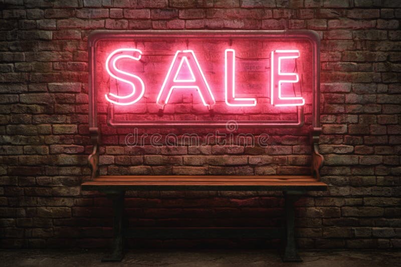 Glowing Sale Neon Sign Emblem on Textured Brick Wall Backdrop Stock ...