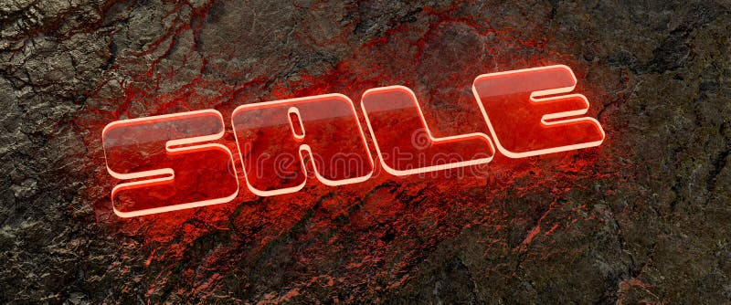 Glowing Sale Sign on a Wet Rock Surface Stock Illustration ...