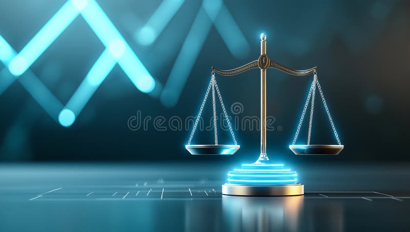 Glowing Scale of Justice Symbolizes Balance and Fairness in Law Modern ...