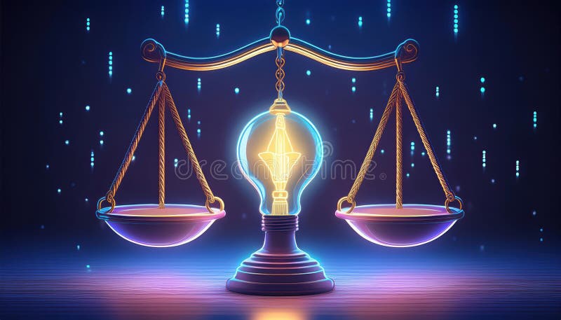 A Glowing Scale with a Light Bulb Symbolizes Balance and Justice in a ...