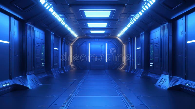Glowing Sci-Fi Room Concept in 3D Render Stock Illustration ...