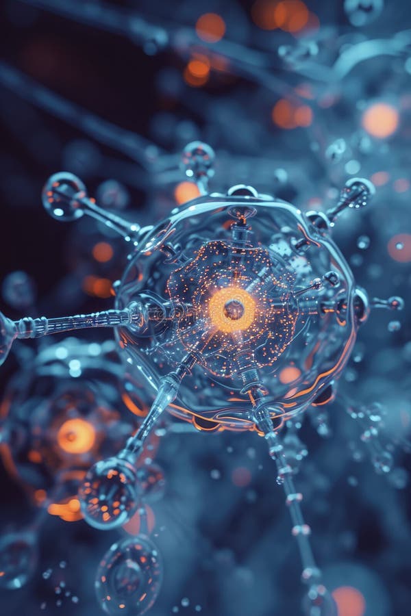 Glowing, Sci Fi Style Nano Molecular Cell Emphasizing Technological Advancements Stock ...