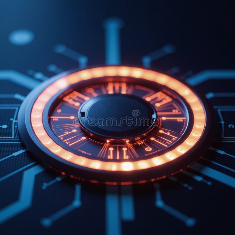 A Glowing Scifi HUD on a Gradient Blue Computer Circuit Backdrop Sets ...