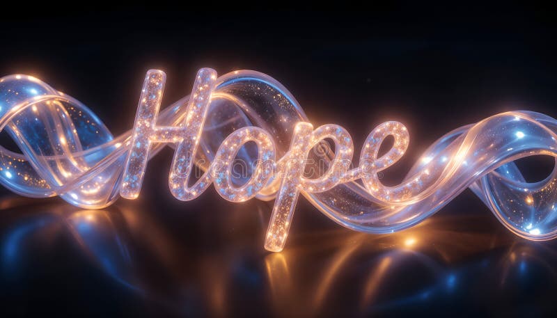 Glowing Script of the Word Hope with Luminous Ribbon Design Stock ...