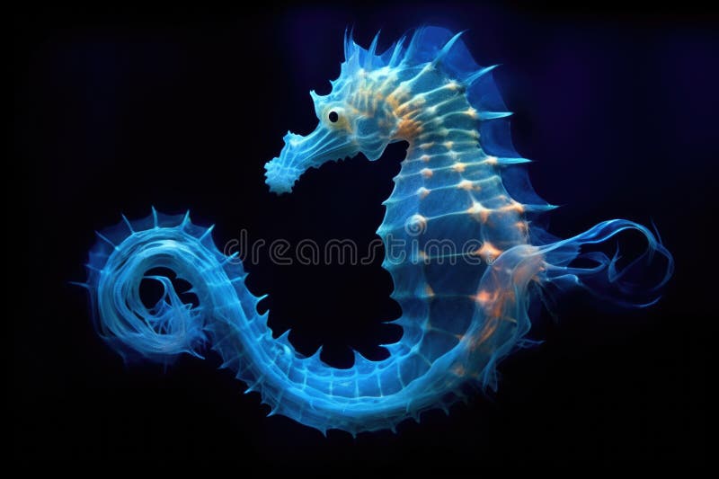 Glowing Seahorse in the Dark with Bioluminescent Features Stock ...