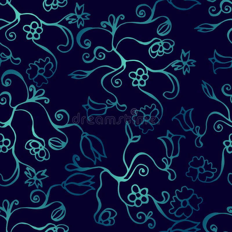 Glowing Seamless Pattern with Flowers. Stock Vector - Illustration of ...