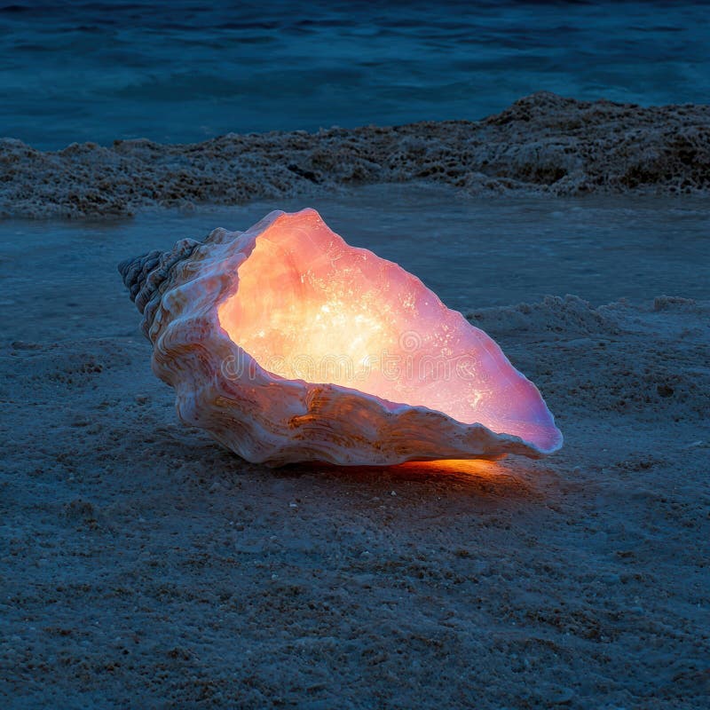 Glowing Seashell on the Beach at Night Stock Illustration ...