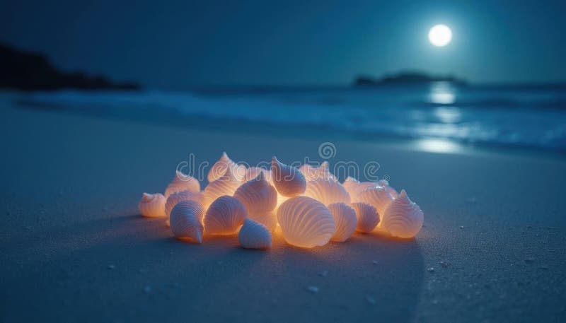 Glowing Seashells Tranquil Night Beach Stock Photos - Free & Royalty ...