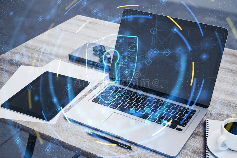 Glowing Security Padlock on Background. Secure, Safety and Digital ...